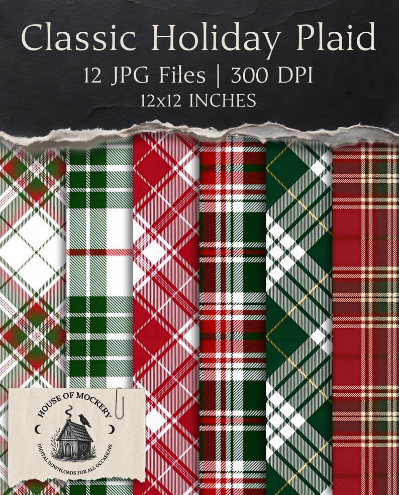 Classic Holiday Plaid Digital Paper Kit 12x12 Inch, 12 Digital INSTANT ...
