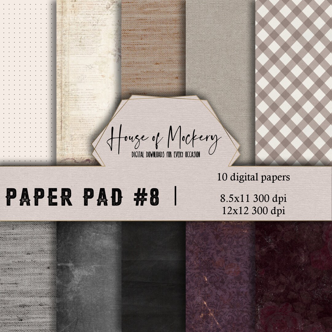 Paper Pad #8 Digital Scrapbook Paper Kit 8.5x11 and 12x12, 10 Digital ...