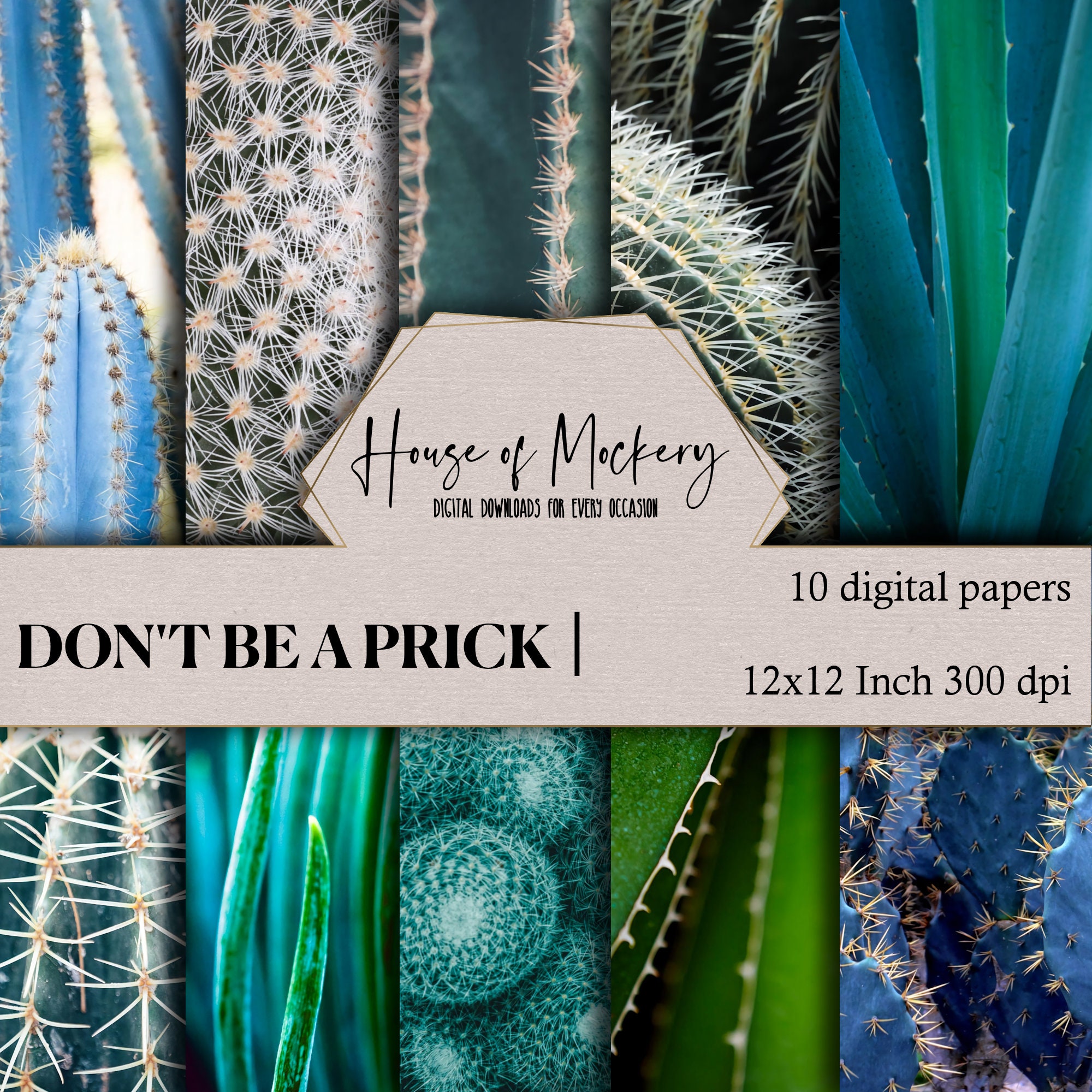 Don't Be A Prick Cactus Digital Scrapbook Paper Kit/12x12 Inch, 10 ...