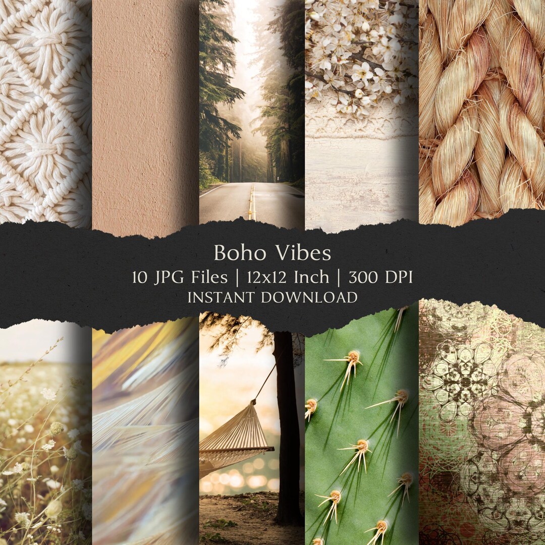 Boho Vibes Digital Paper Kit 12x12 Inch, 10 Digital INSTANT DOWNLOAD Hi ...