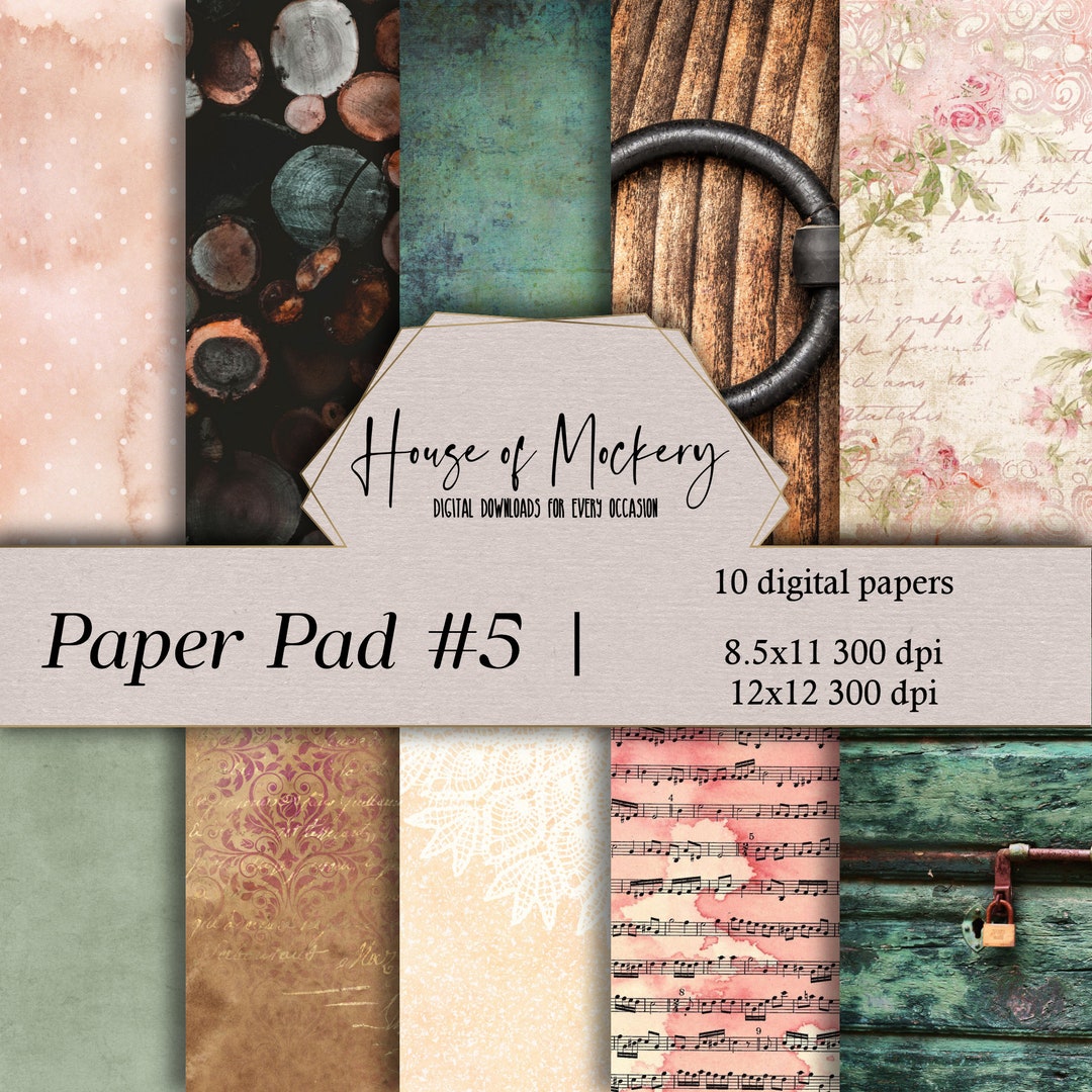 Paper Pad #5 Digital Scrapbook Paper Kit 8.5x11 and 12x12, 10 Digital ...