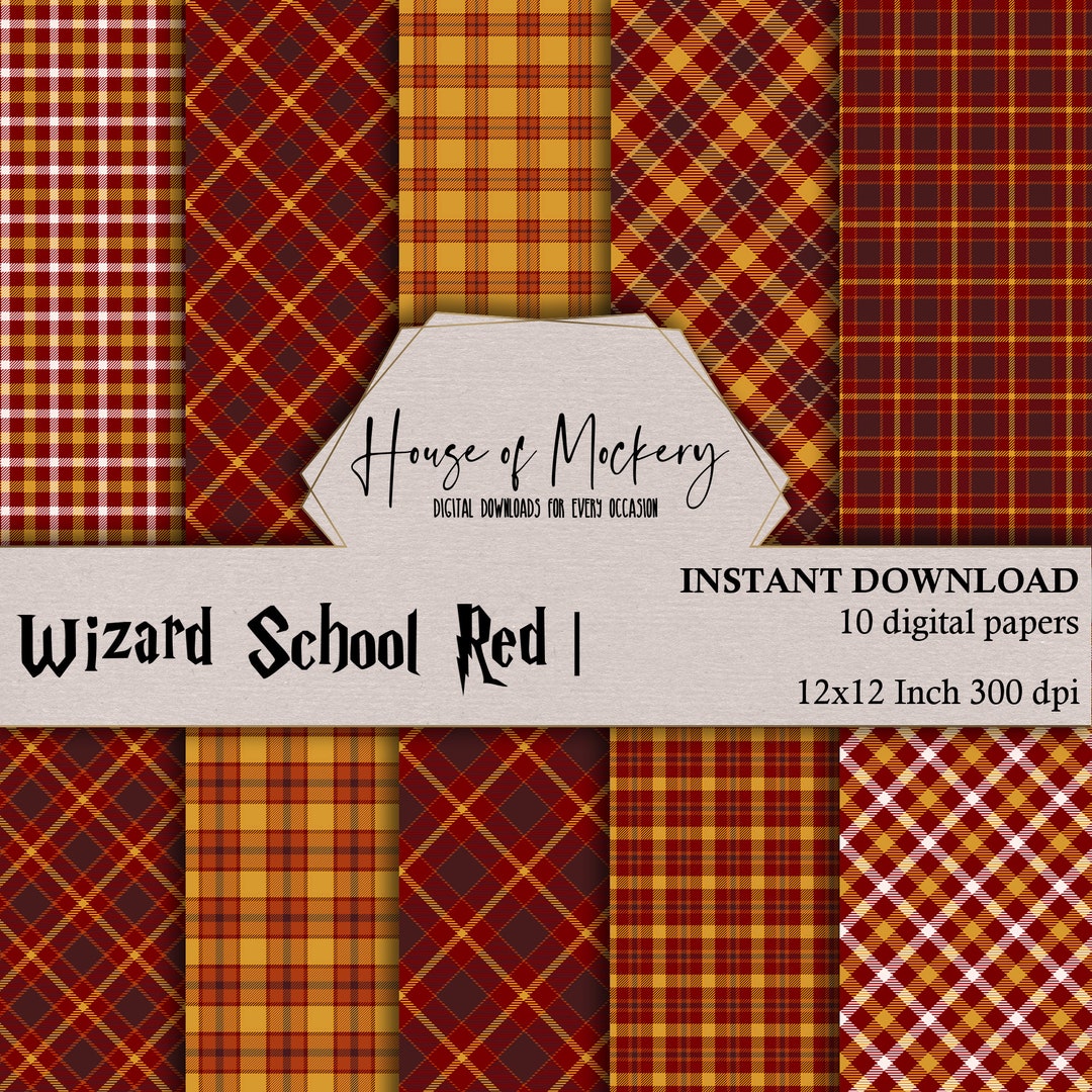 Wizard School Red Plaid Digital Paper Kit 12x12 Inch, 10 Digital ...