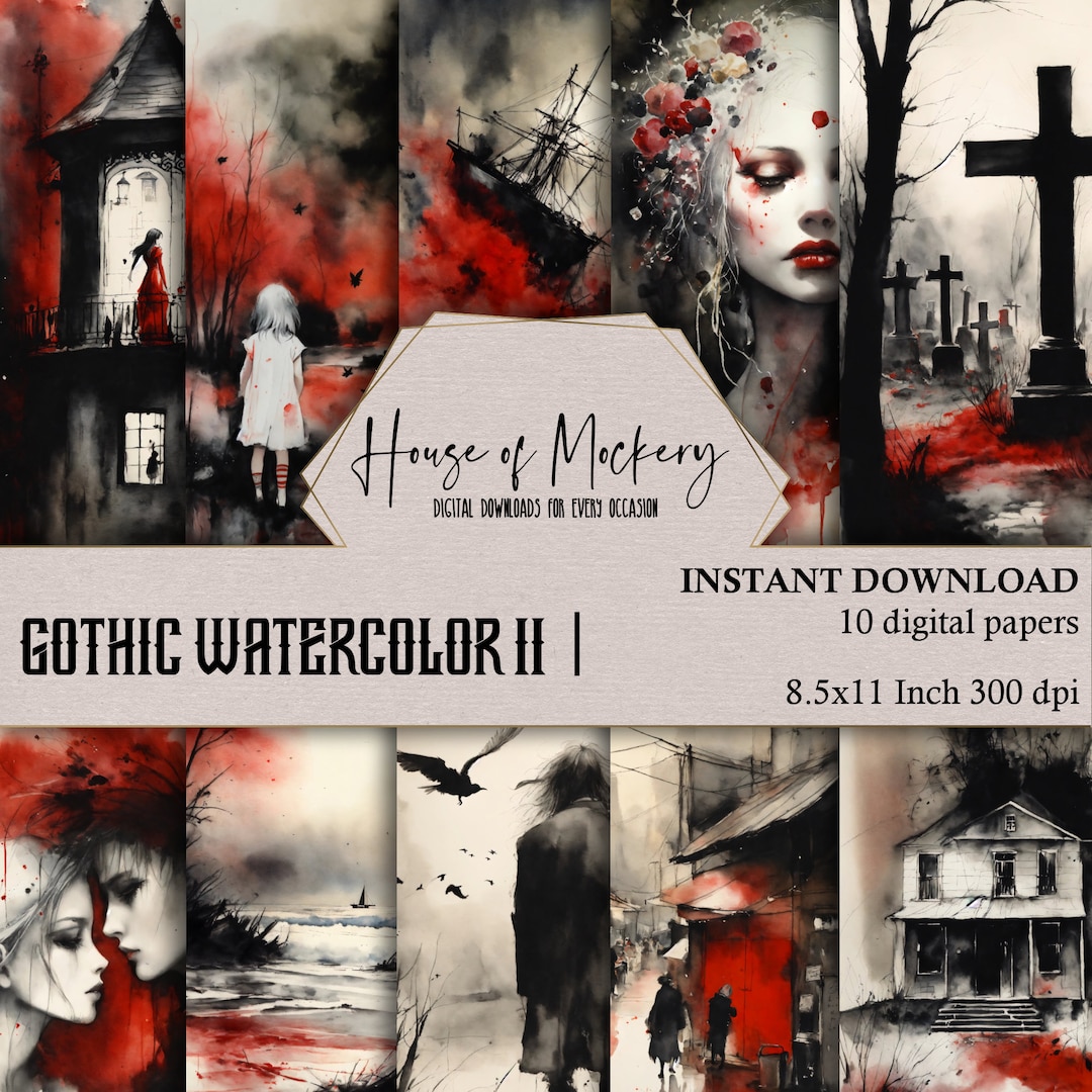 Gothic Watercolor II Digital Scrap Paper Kit 8.5x11 Inch, 10 Digital ...
