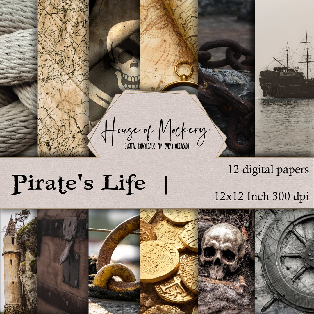 Pirate's Life Digital Scrapbook Paper Kit 12x12, 12 Digital INSTANT ...