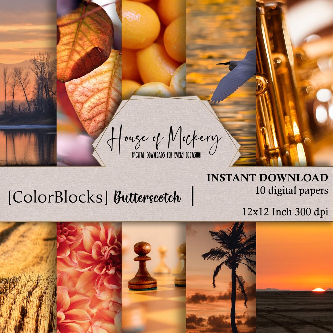 Colorblock-butterscotch Digital Paper Kit 12x12 Inch, 10 Digital ...