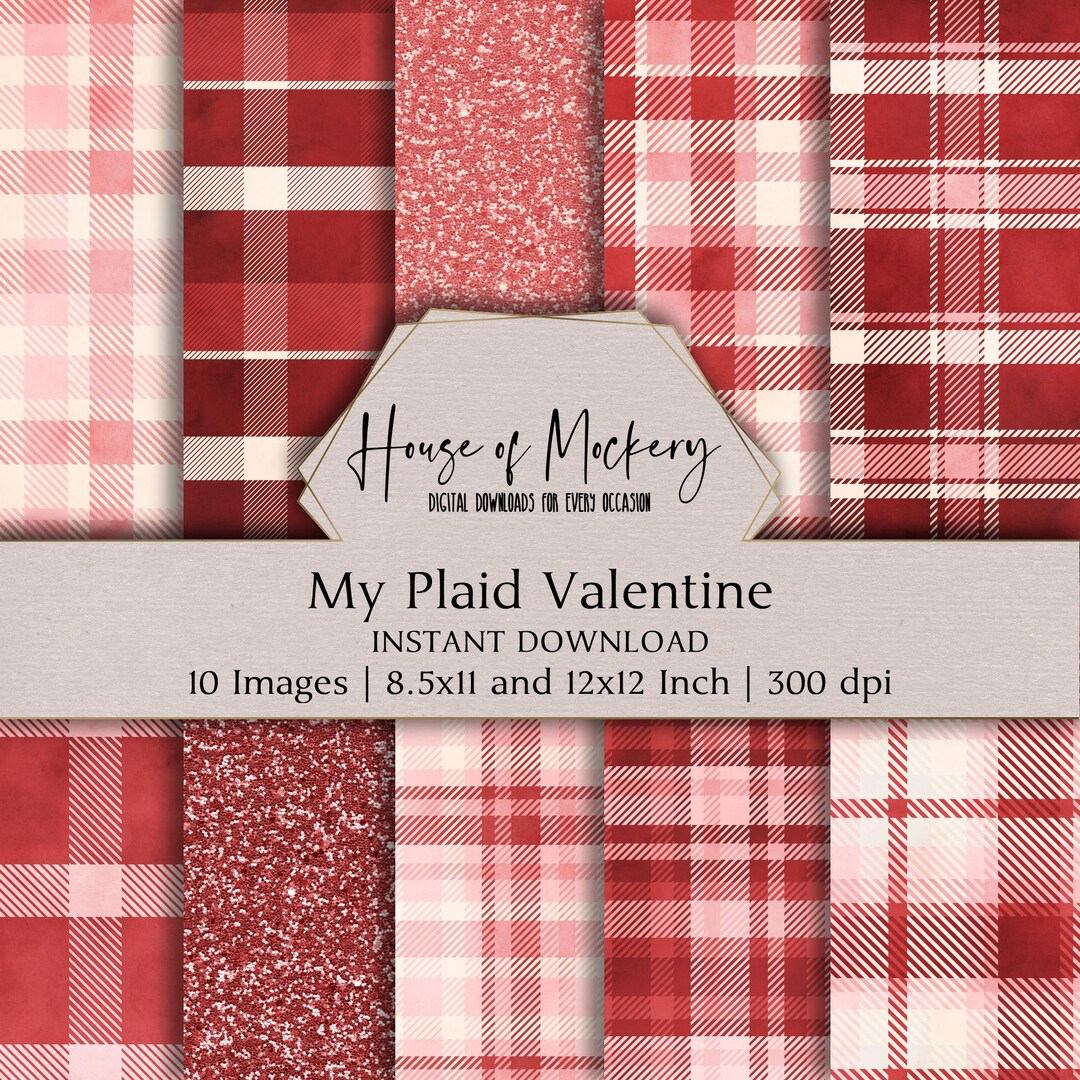 My Plaid Valentine Digital Paper Kit 8.5x11 and 12x12 Inch,10 Digital ...