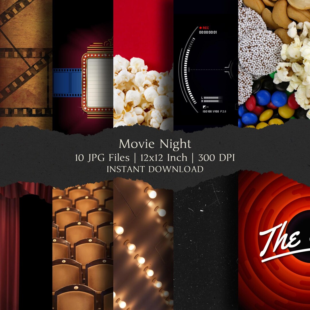 Movie Night Digital Paper Kit 12x12 Inch, 10 Digital INSTANT DOWNLOAD ...