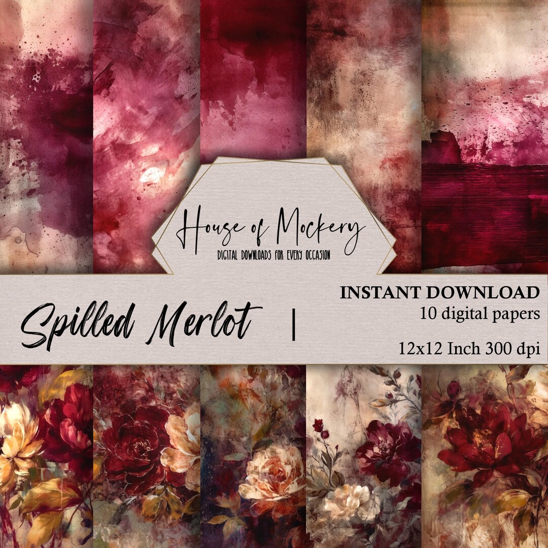 Spilled Merlot Digital Scrapbook Paper Kit 12x12, 10 Digital INSTANT ...