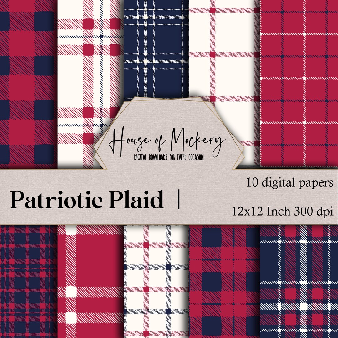 Patriotic Plaid Digital Scrapbook Paper Kit, 12x12 High Definition ...