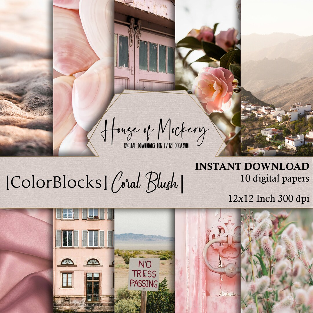 Colorblock-coral Blush Digital Paper Kit 12x12 Inch, 10 Digital INSTANT ...