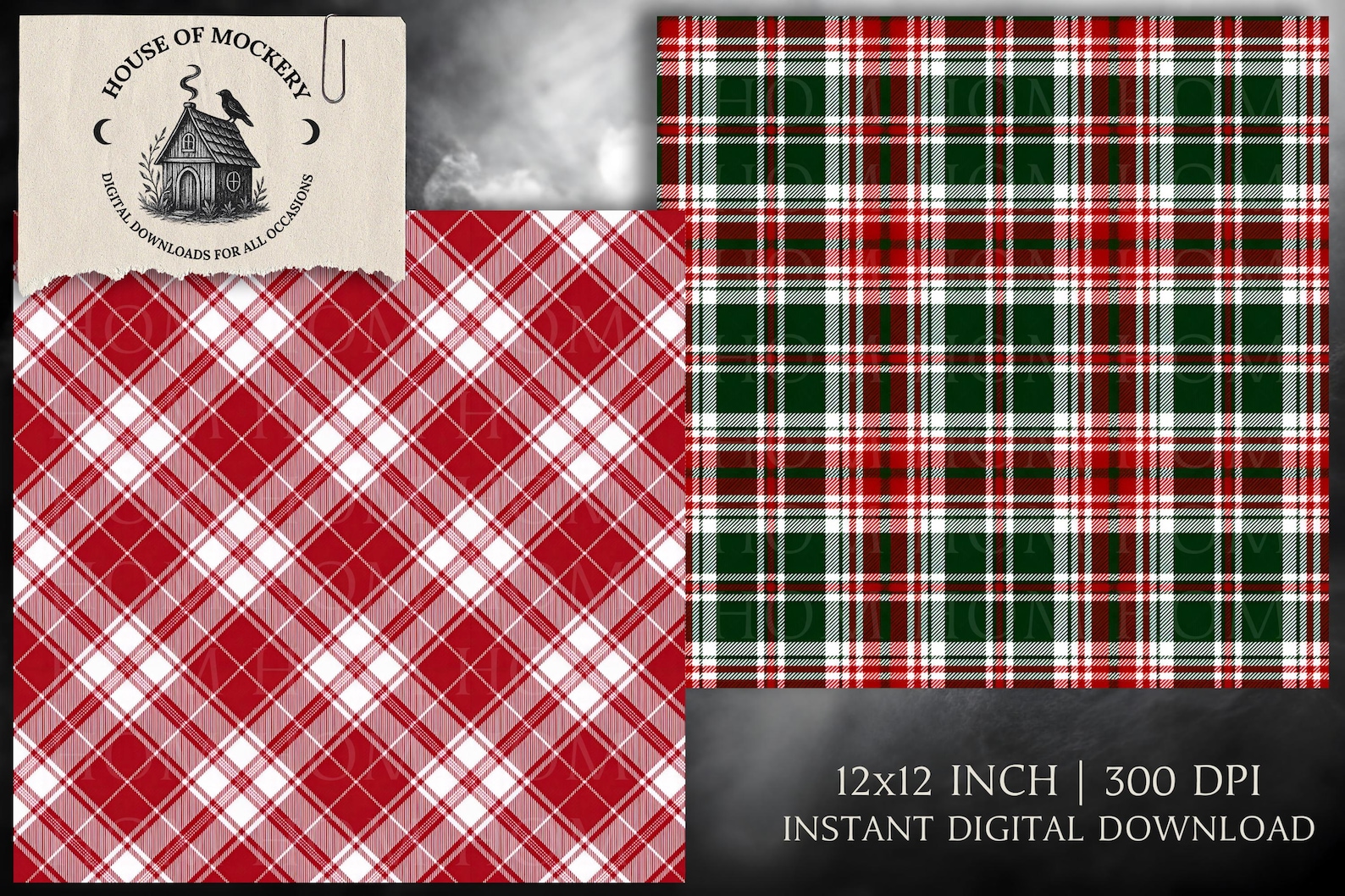 Classic Holiday Plaid Digital Paper Kit 12x12 Inch, 12 Digital INSTANT ...