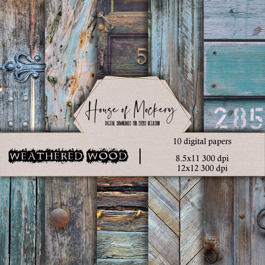 Weathered Wood Digital Scrapbook Paper Kit 8.5x11 and 12x12, 10 Digital ...