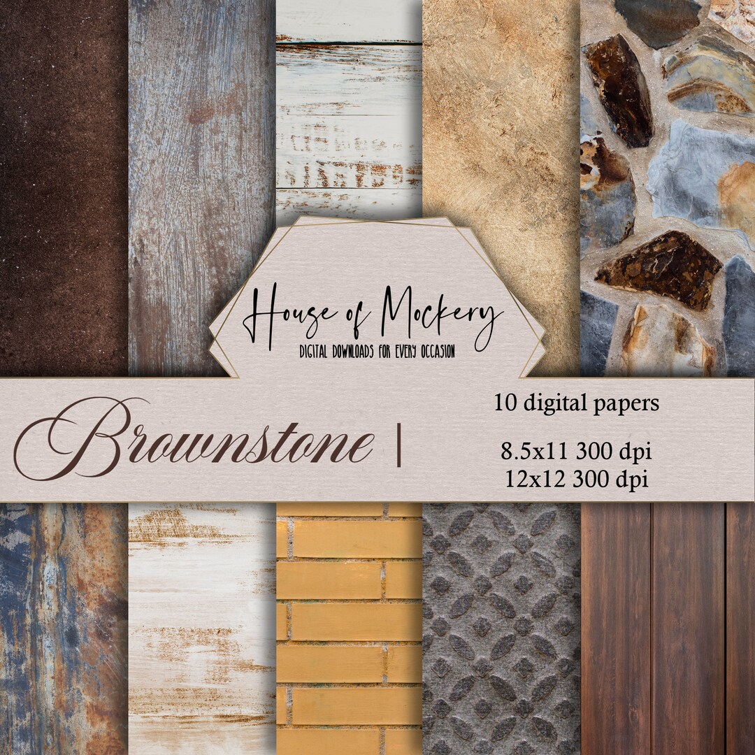 Brownstone Rough Digital Scrapbook Paper Kit 8.5x11 and 12x12, 10 ...