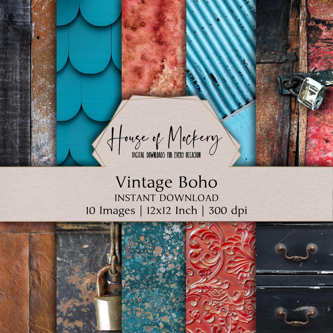 Vintage Boho Digital Paper Kit 12x12 Inch, 10 Digital INSTANT DOWNLOAD ...