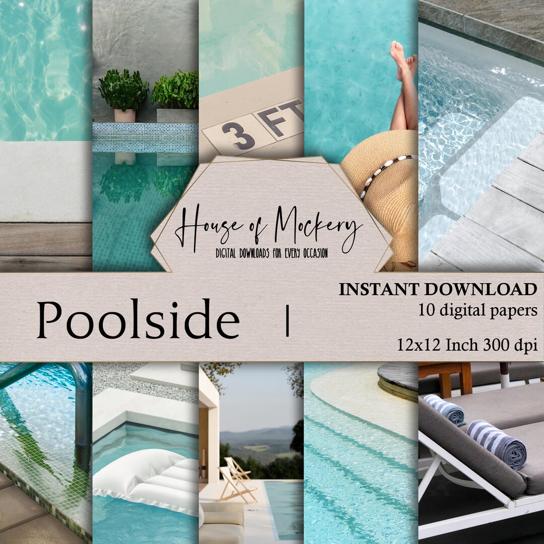 Poolside Digital Scrapbook Paper Kit/ 12x12 Inch, 10 Digital INSTANT ...