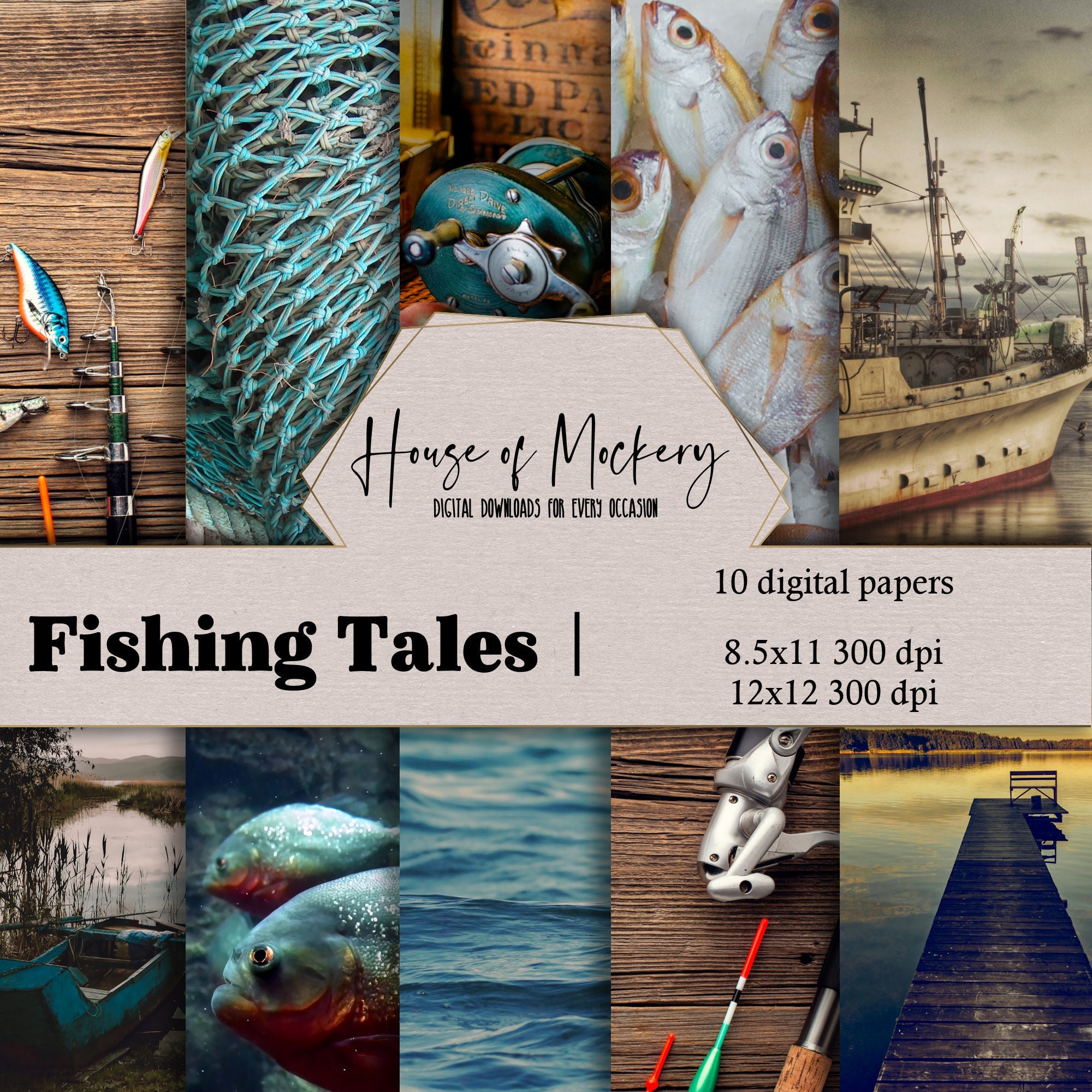 Fishing Tales Digital Scrapbook Paper Kit 8.5x11 and 12x12 10 - Etsy