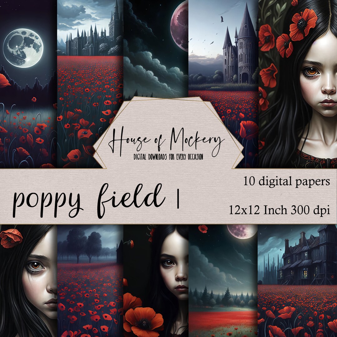 Poppy Field Digital Scrapbook Paper Kit 12x12 Inch, 10 Digital INSTANT ...
