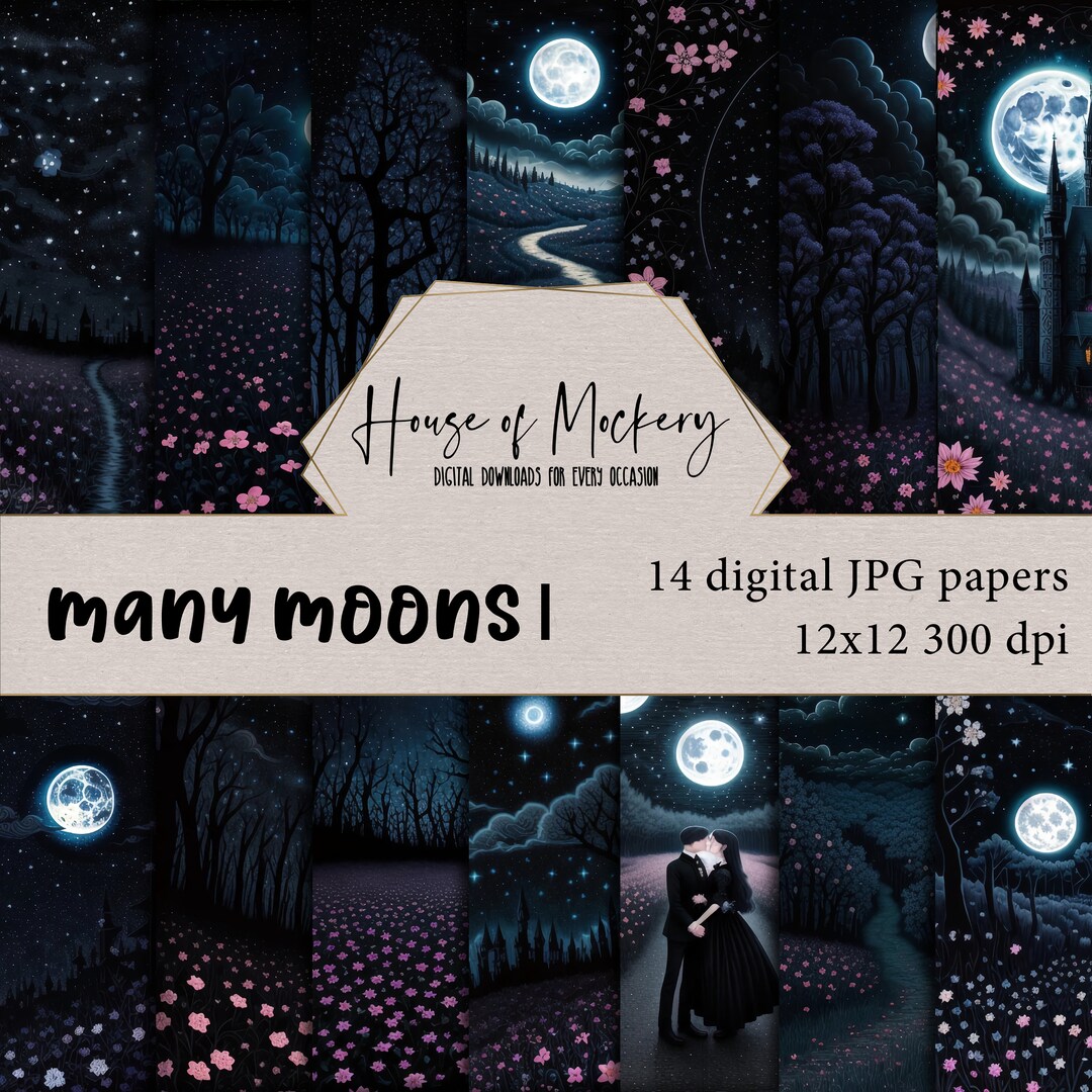 Many Moons Digital Scrapbook Paper Kit 12x12 Inch, 14 Digital INSTANT ...