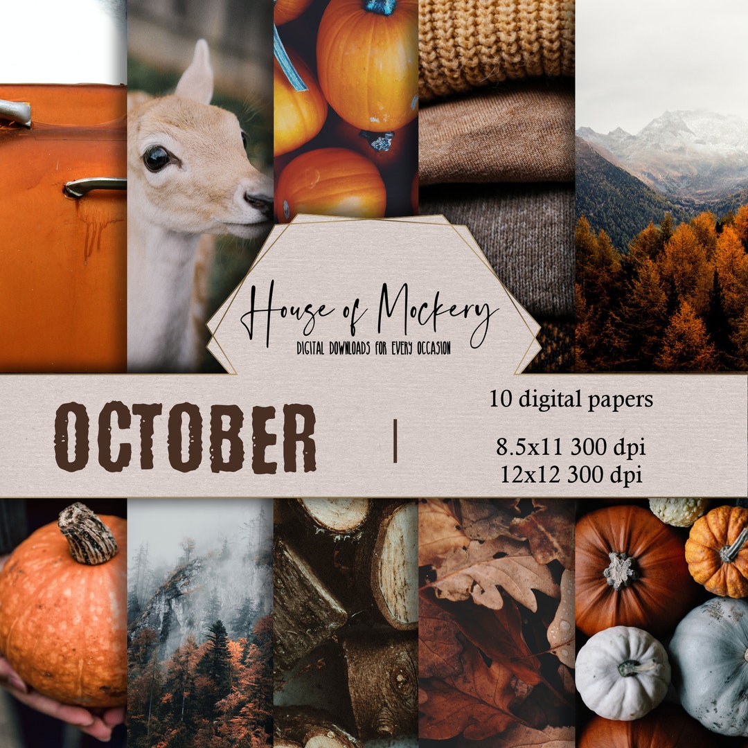 October Themed Scrapbook Paper Kit 8.5x11 and 12x12, 10 Digital INSTANT ...