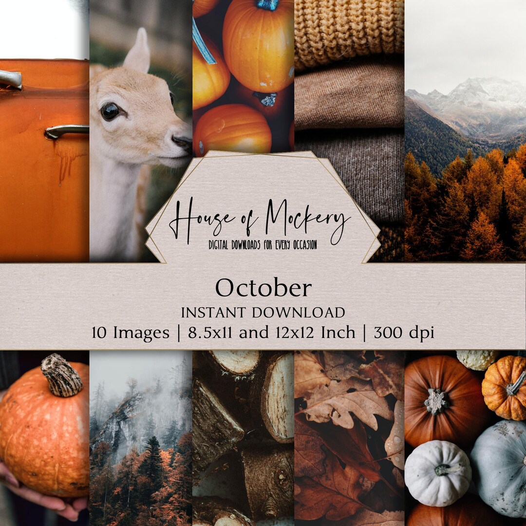 October Digital Paper Kit 8.5x11 and 12x12 Inch,10 Digital INSTANT ...