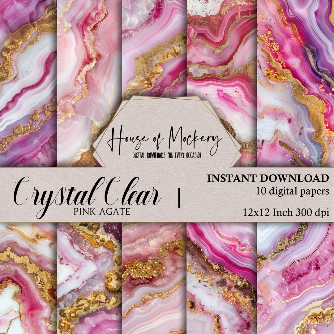 Crystal Clear Pink Agate Scrapbook Paper Kit 12x12 Inch, 10 Digital ...
