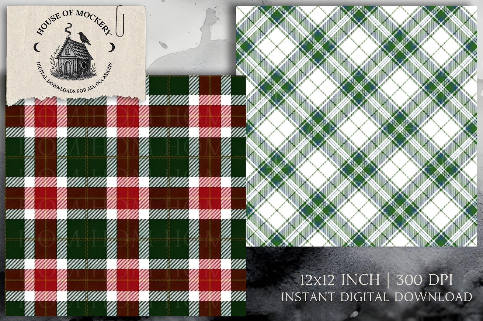 Classic Holiday Plaid Digital Paper Kit 12x12 Inch, 12 Digital INSTANT ...