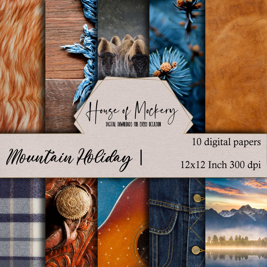 Mountain Holiday Digital Scrapbook Paper Kit 12x12 Inch, 10 Digital ...