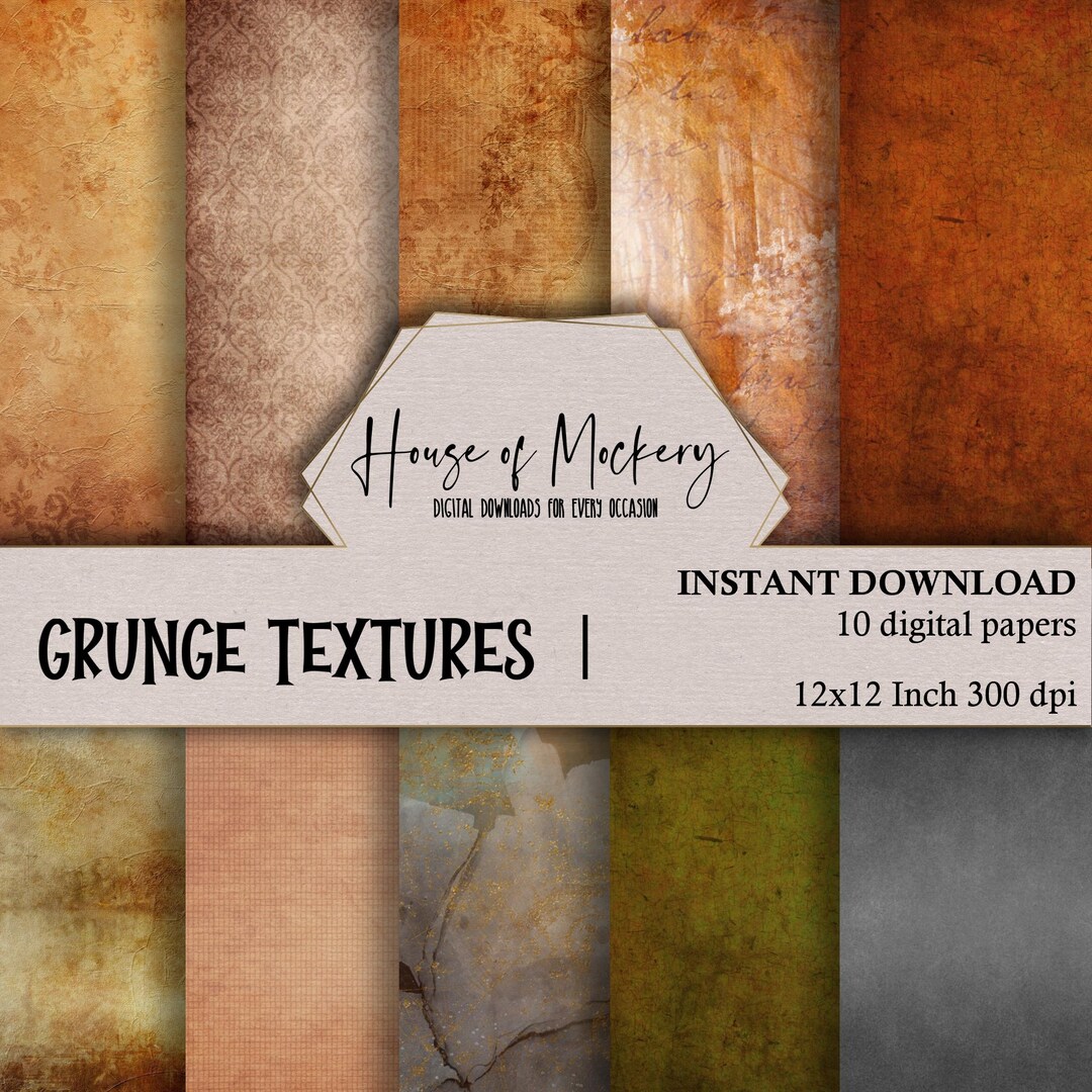 Grunge Textures Digital Scrapbook Paper Kit 12x12 Inch 300 DPI, 10 ...