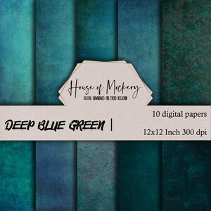 Deep Green Blue Textures Digital Scrapbook Paper Kit/10-12x12 Inch 300 ...