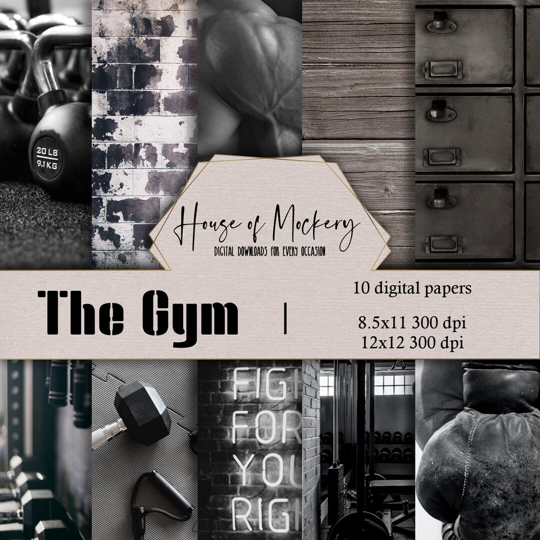 The Gym Digital Scrapbook Paper Kit 8.5x11 and 12x12, 10 Digital ...