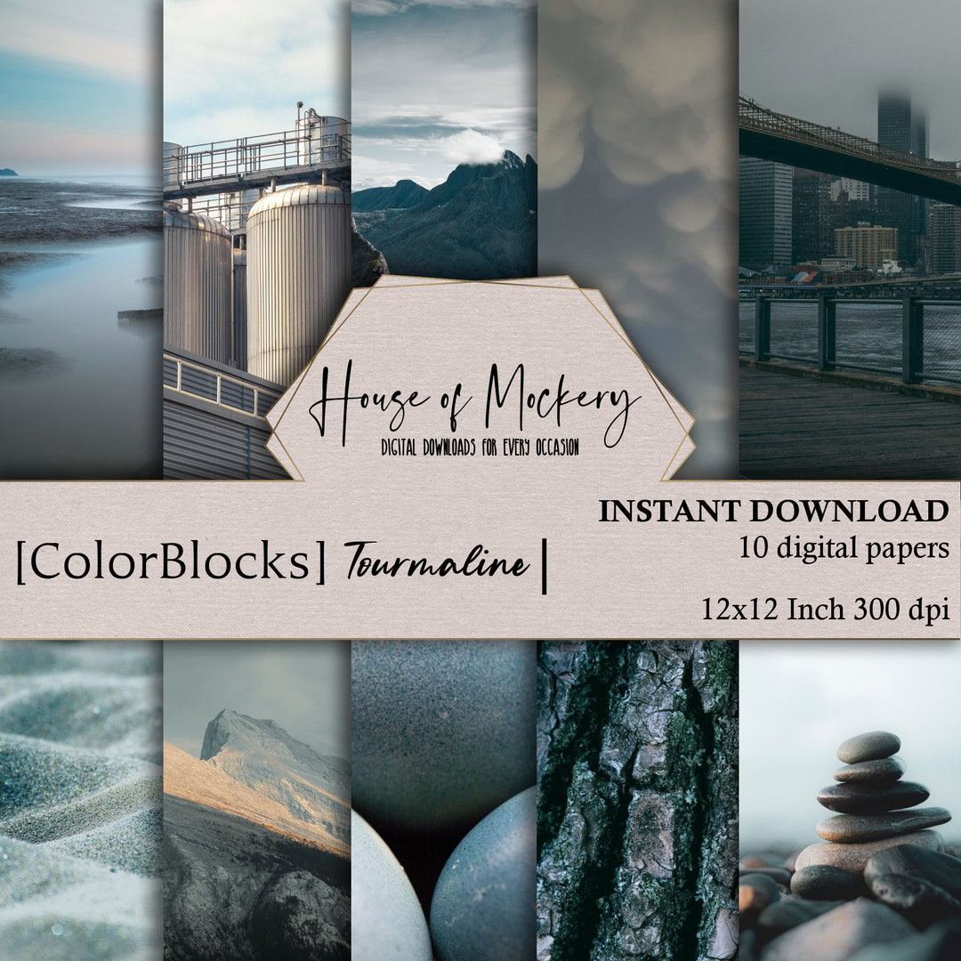 Colorblock-tourmaline Digital Paper Kit 12x12 Inch, 10 Digital INSTANT ...