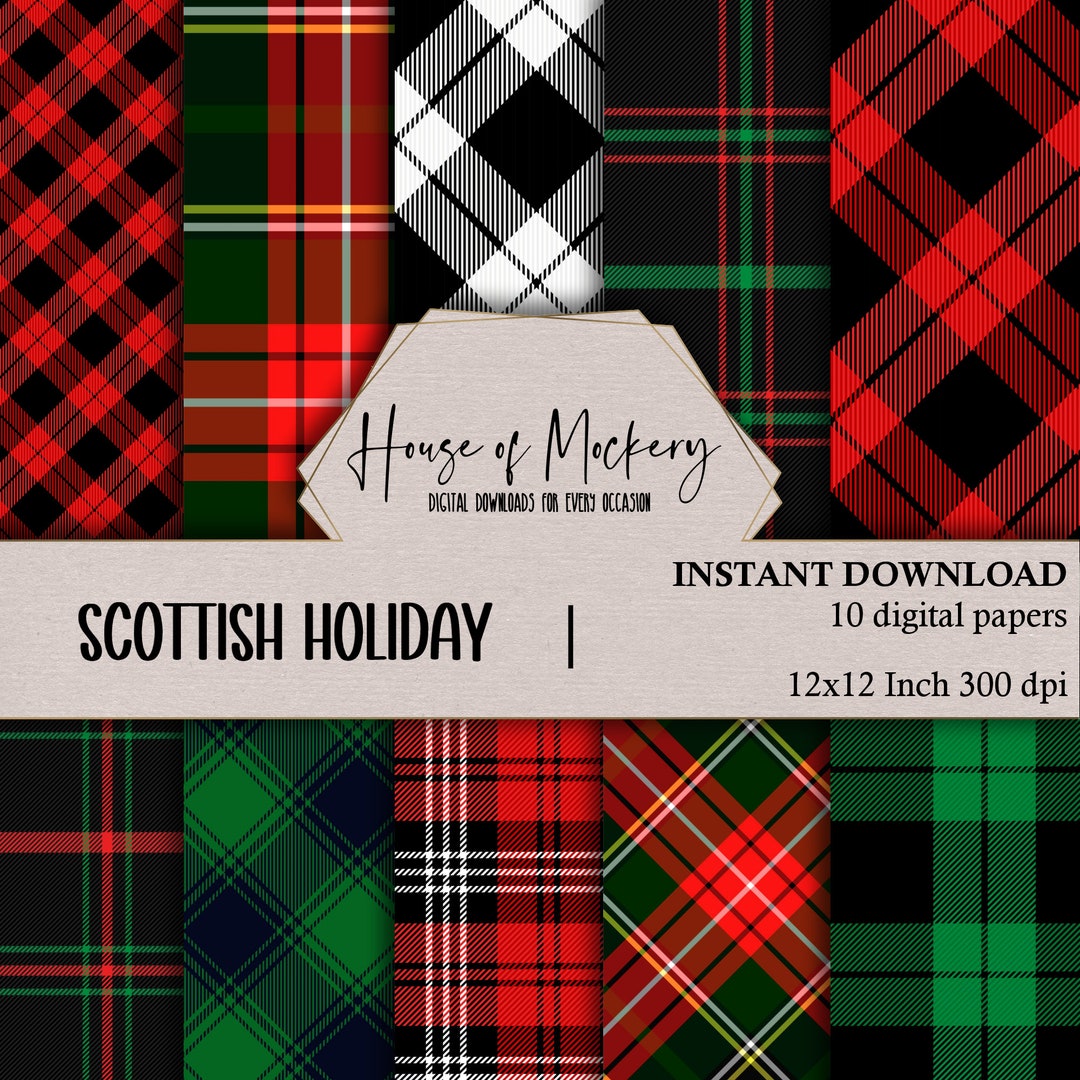 Scottish Holiday Tartan Digital Scrapbook Paper Kit 10 Papers - Etsy