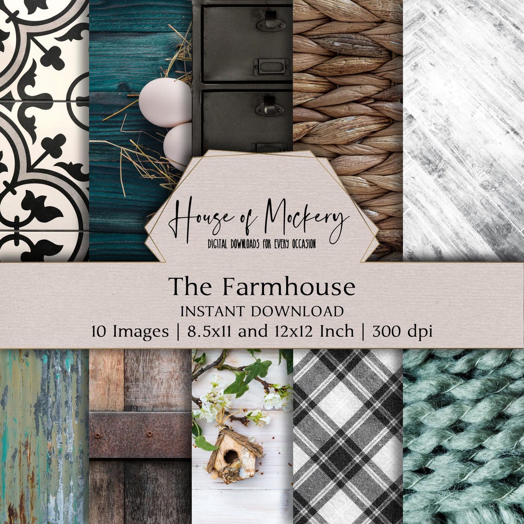 The Farmhouse Digital Paper Kit 8.5x11 and 12x12 Inch, 10 Digital ...