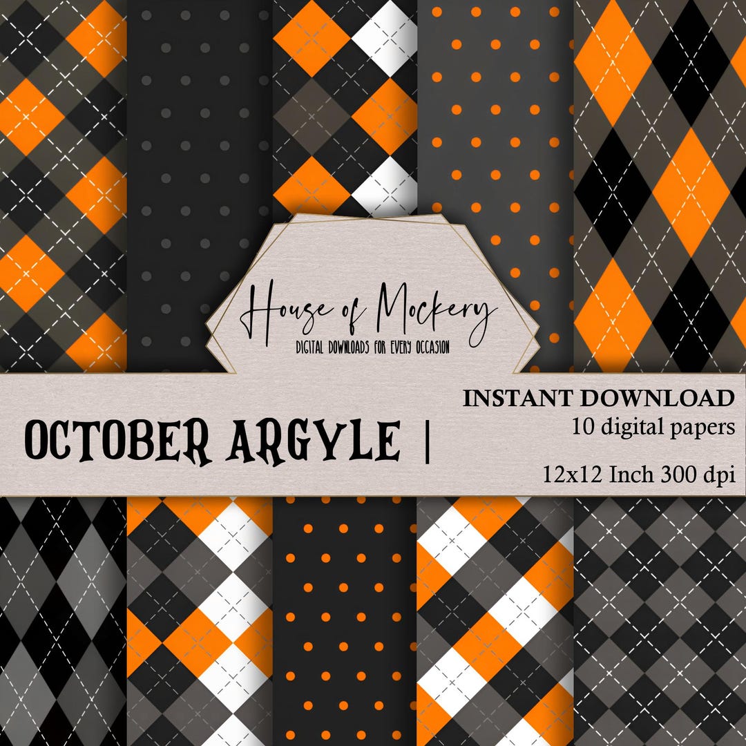 October Argyle Digital Paper Kit- 12x12 Inch, Digital INSTANT DOWNLOAD ...