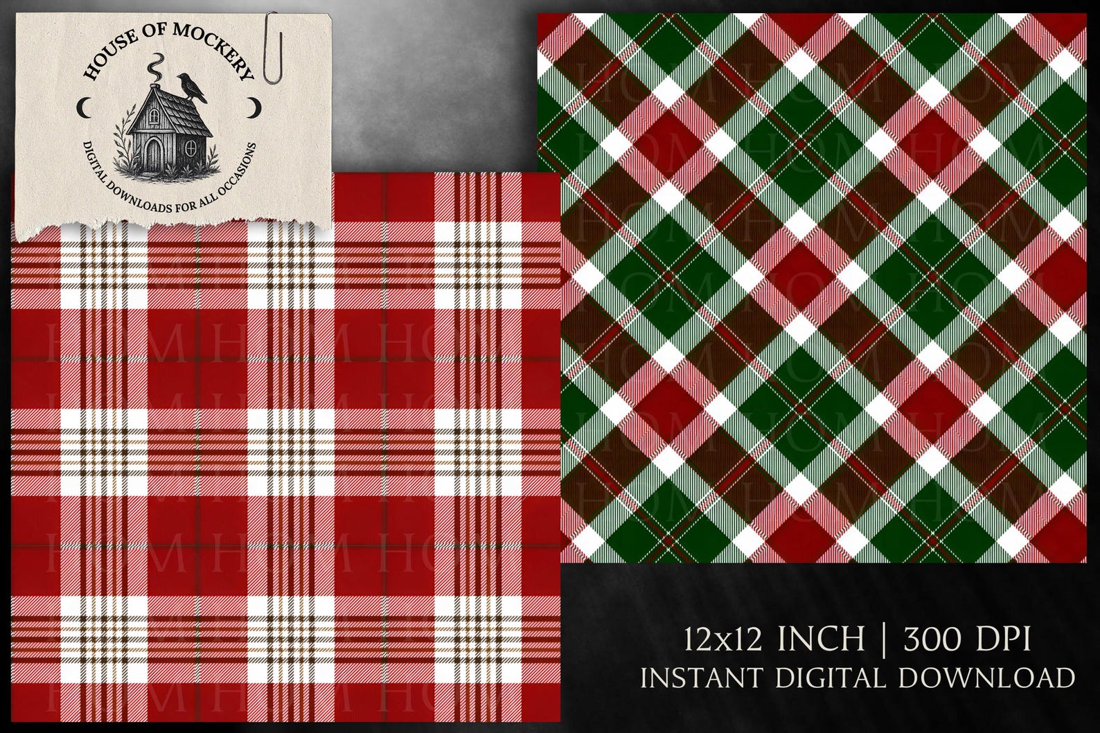 Classic Holiday Plaid Digital Paper Kit 12x12 Inch, 12 Digital INSTANT ...