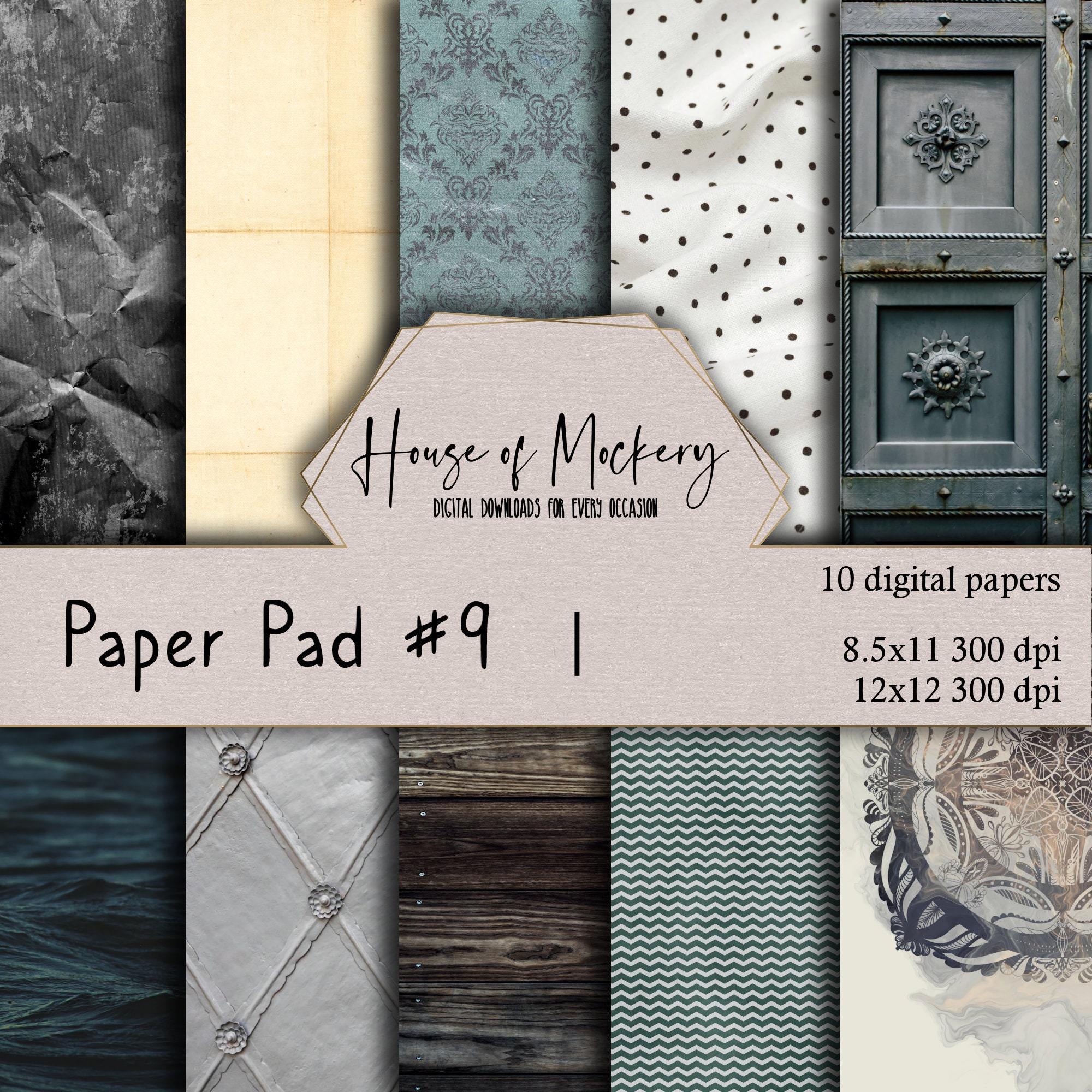 Paper Pad 9 Digital Scrapbook Paper Kit 8.5x11 and 12x12, 10 Digital ...