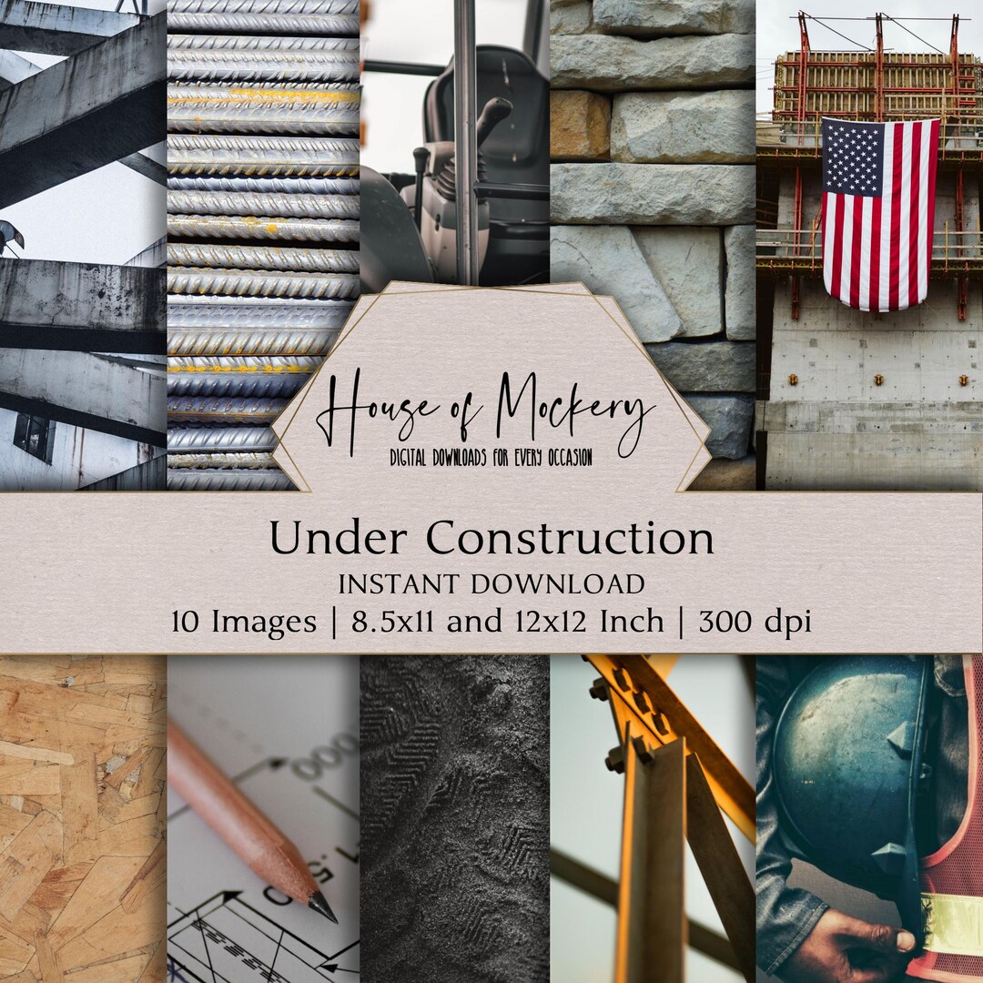 Under Construction Digital Paper Kit 8.5x11 and 12x12 Inch, 10 Digital ...