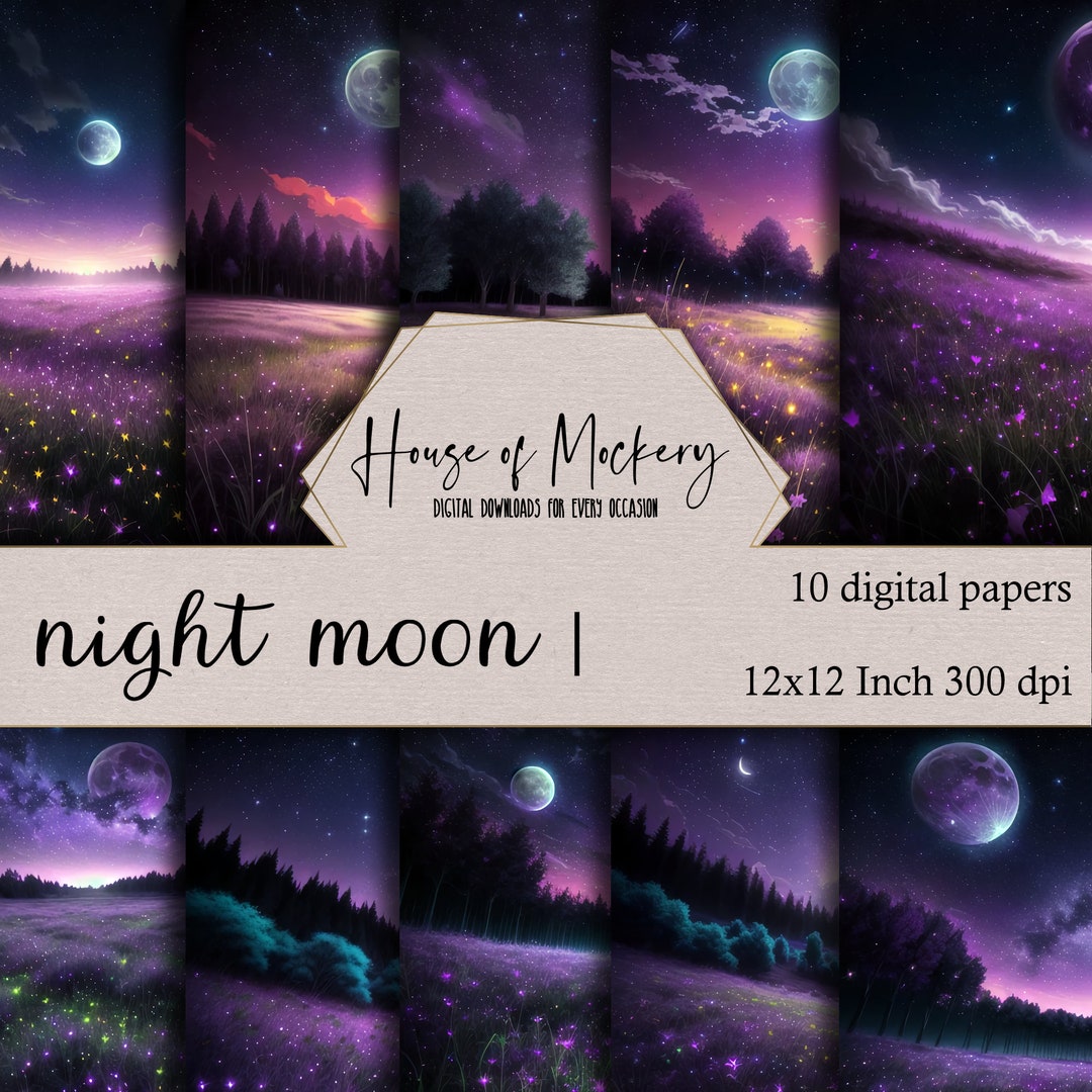 Night Moon Digital Scrapbook Paper Kit 12x12 Inch, 10 Digital INSTANT ...