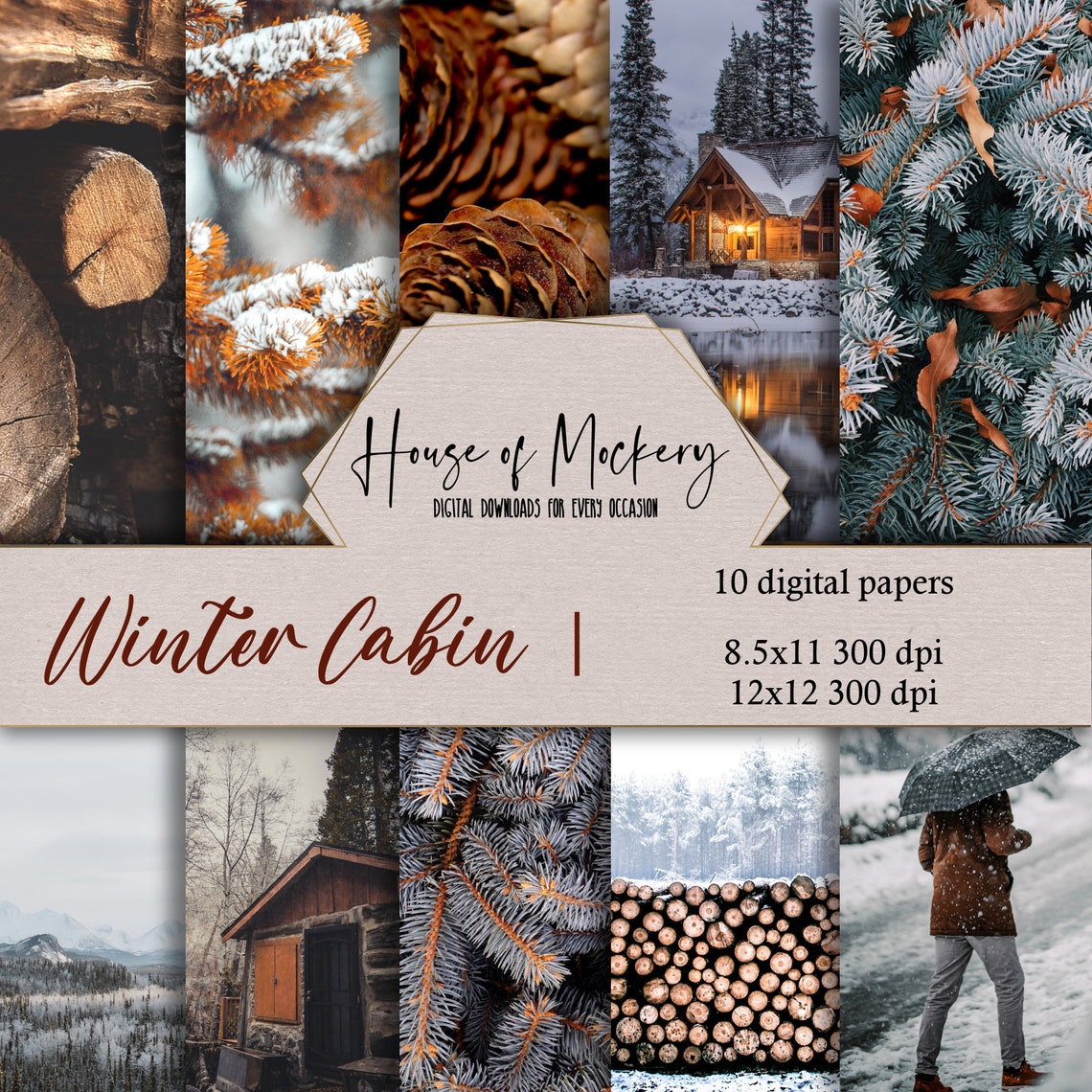 Winter Cabin Scrapbook Paper Kit 8.5x11 and 12x12 10 Digital - Etsy