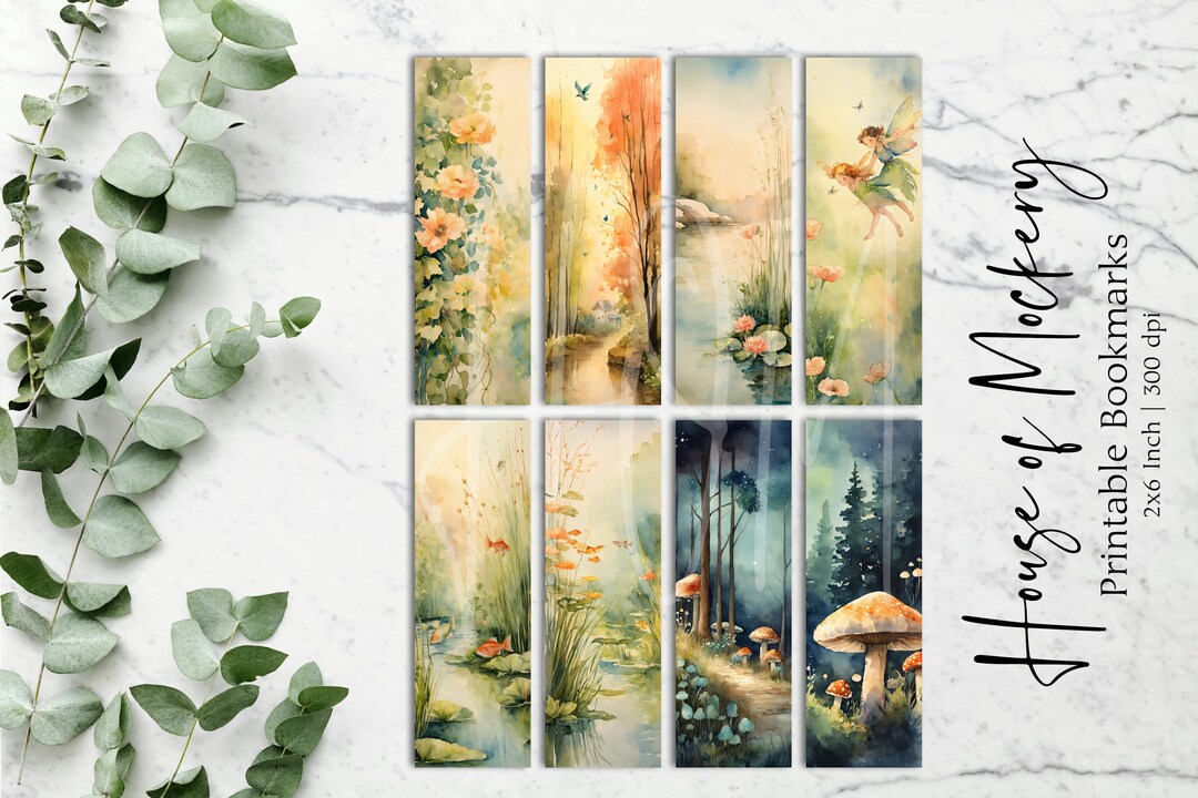 Nature in Watercolor, 8 Printable Bookmarks, 2x6 Inch Digital INSTANT ...