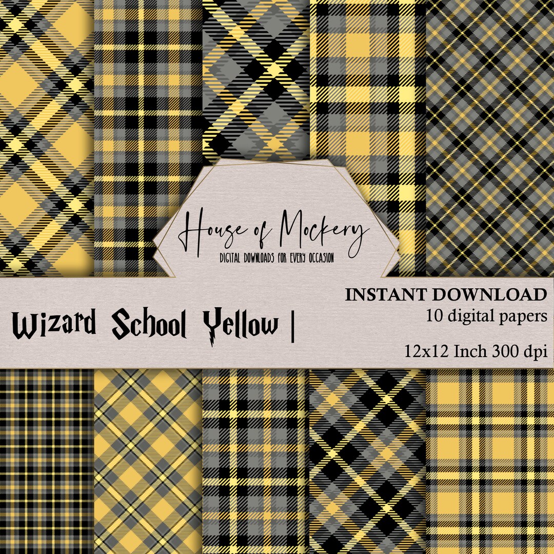 Wizard School Yellow Plaid Digital Paper Kit 12x12 Inch, 10 Digital ...