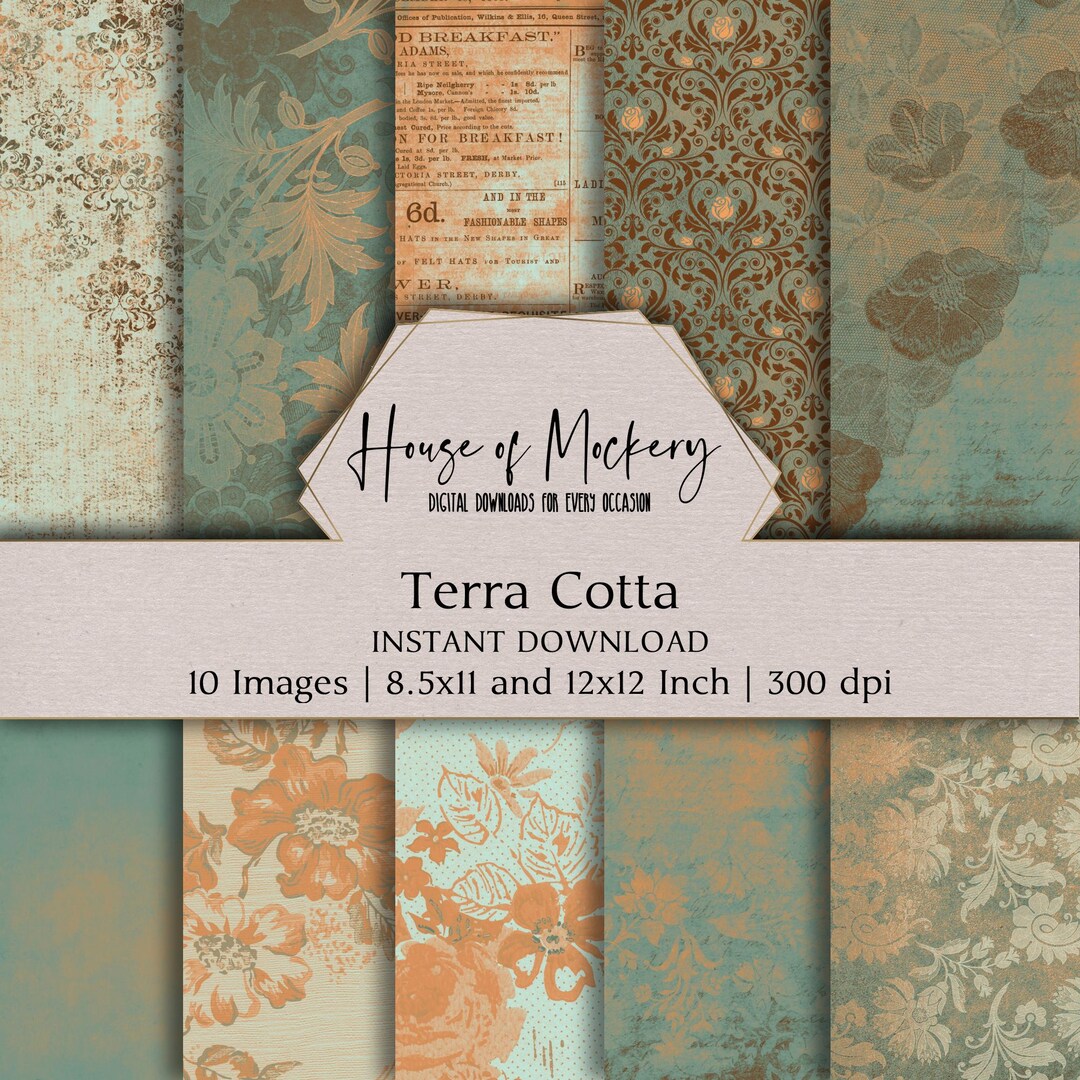 Terra Cotta Digital Paper Kit 8.5x11 and 12x12 Inch,10 Digital INSTANT ...