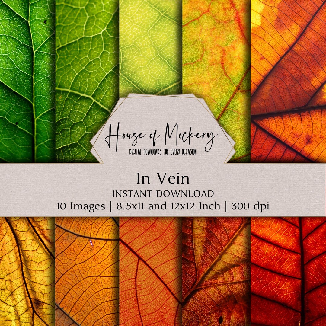 In Vein Digital Paper Kit 8.5x11 and 12x12 Inch, 10 Digital INSTANT ...