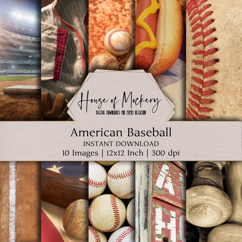 American Baseball Digital Paper Kit 12x12 Inch, 10 Digital INSTANT ...