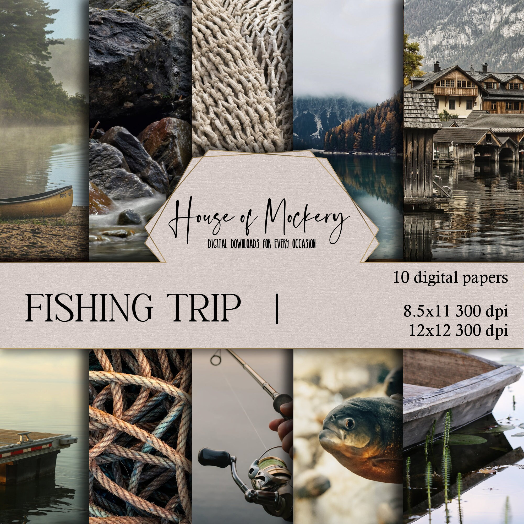 Fishing Trip Digital Scrapbook Paper Kit 8.5x11 and 12x12 10 - Etsy