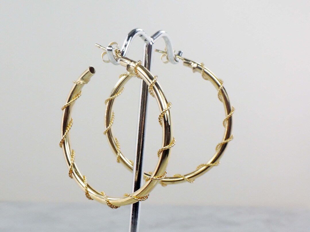 Vintage Large 14k Gold Hoop Earrings, 14k Yellow Gold Earrings, Gold ...
