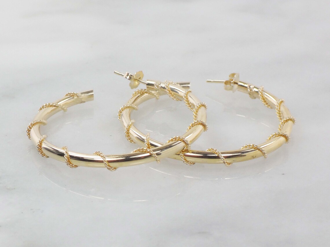 Vintage Large 14k Gold Hoop Earrings 14k Yellow Gold - Etsy