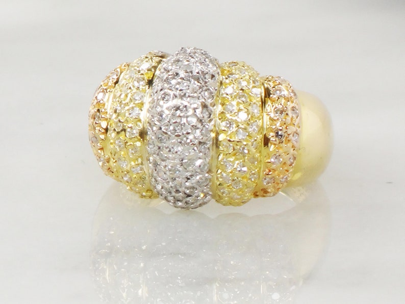Vintage 18k Diamond Ring Tri Color Gold Diamond Cluster Ring - Etsy