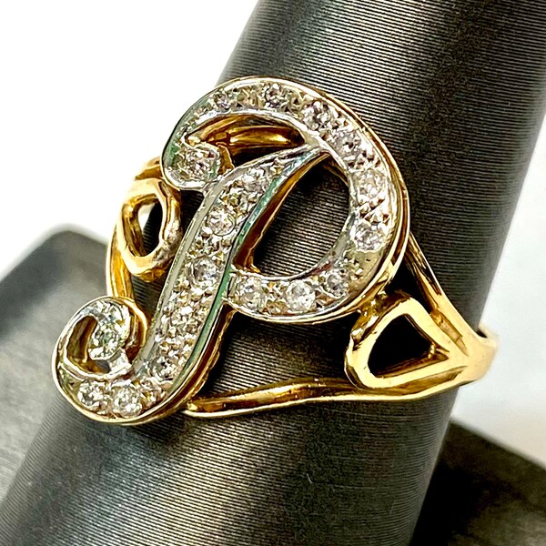 Diamond Initial Ring - Etsy