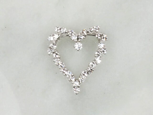 Vintage 14k Diamond Heart Pendant Pin White Gold Open Heart - Etsy